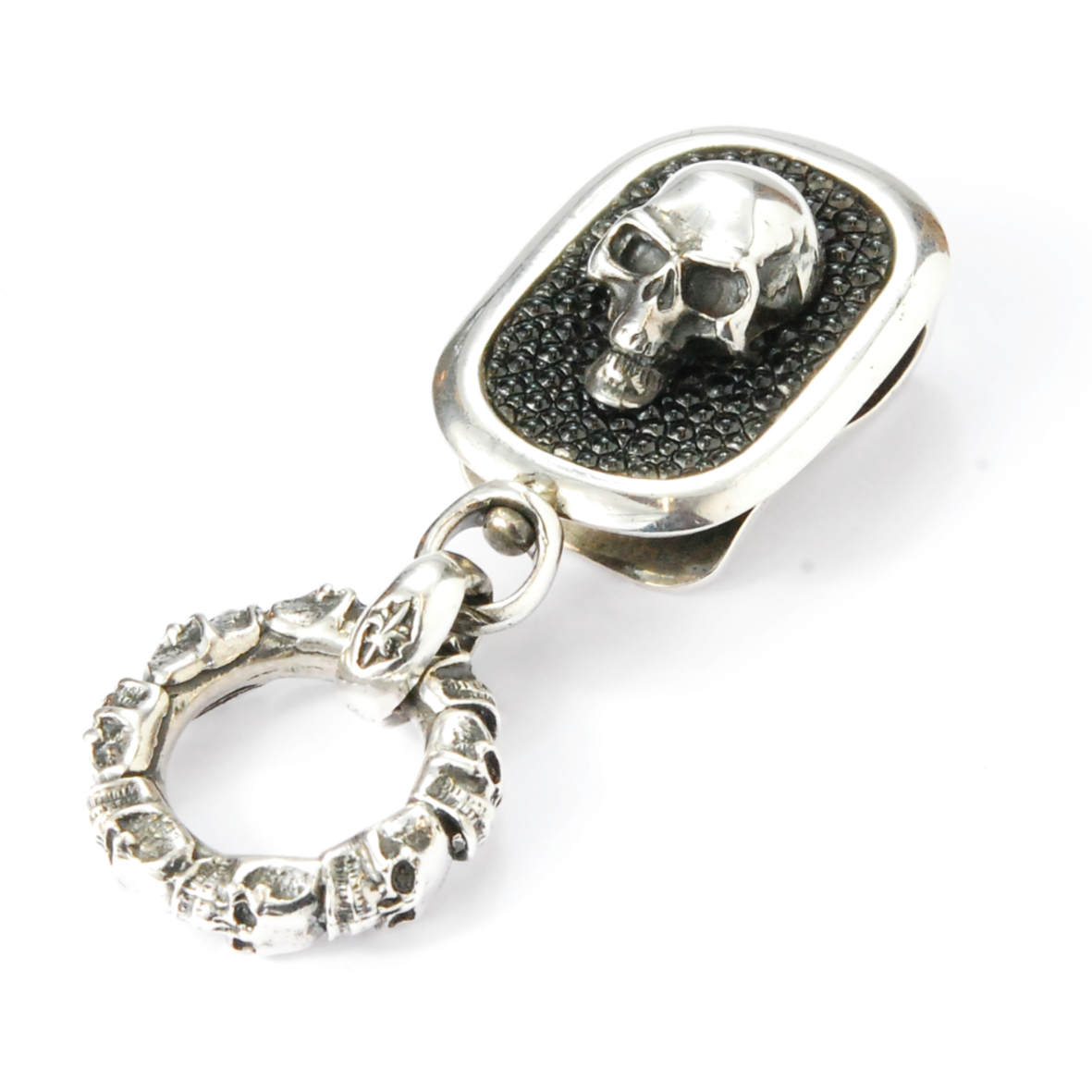 Silver Belt Clip SKULL Oval with Searay and a Strong Skulls Ring – Elfcraft