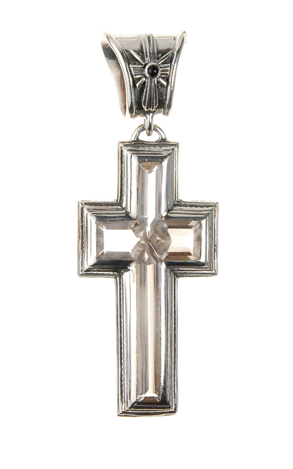 Silver Pendant ELFIN FRAME CROSS with Stone Inlay and Lily Loop – Elfcraft